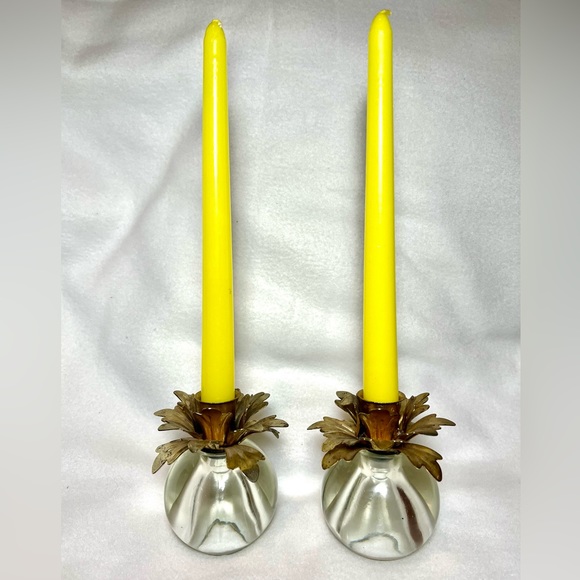 Accents | Vintage Brass Floral Heavy Glass Globe Candle Holders | Poshmark